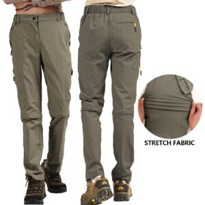 Womens Hiking Pants Convertible Outdoor Waterproof Quick Dry Zip Off Lightweight Fishing Cargo Pants 4409,Khaki,2