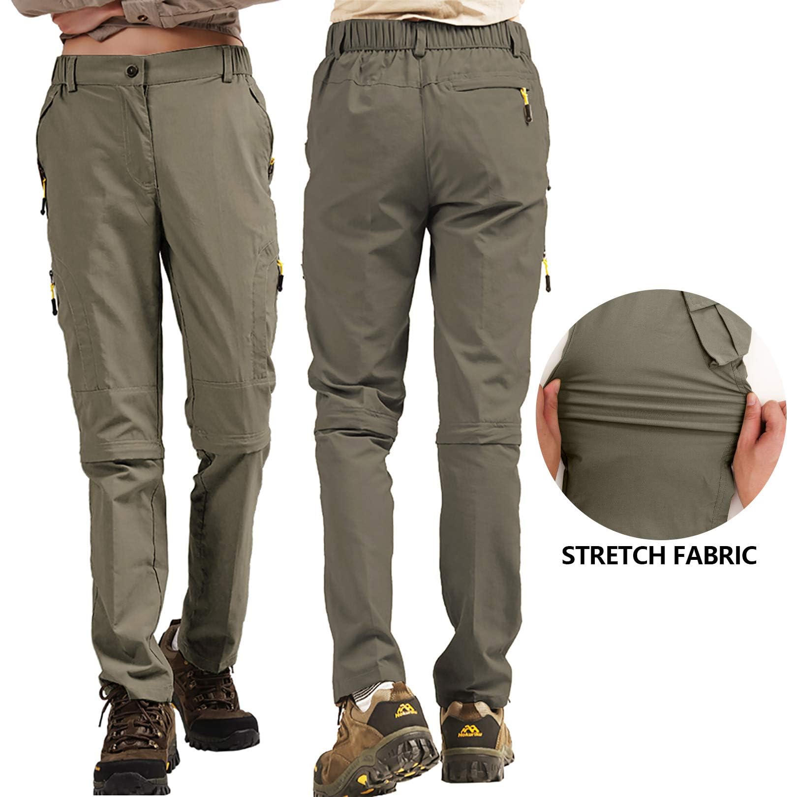 Womens Hiking Pants Convertible Outdoor Waterproof Quick Dry Zip Off Lightweight Fishing Cargo Pants 4409,Khaki,2