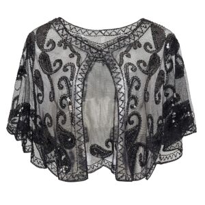 BABEYOND 1920s Shawl Wraps Beaded Evening Cape Bridal Shawl Flapper Cover Up (Black)