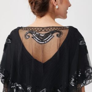 BABEYOND 1920s Shawl Wraps Beaded Evening Cape Bridal Shawl Flapper Cover Up (Black)