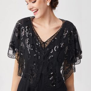 BABEYOND 1920s Shawl Wraps Beaded Evening Cape Bridal Shawl Flapper Cover Up (Black)