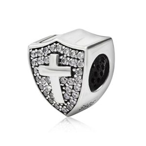 artcharm shield charm cross charm with clear cz 925 sterling silver cross charm,keep faith charm bible charm beads