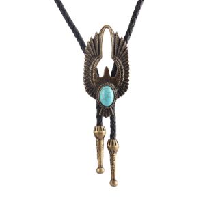 gelconnie turquoise bolo tie redeo leather necktie peace dove vintage rope necklace western jewlry for men, women pl0020-gold