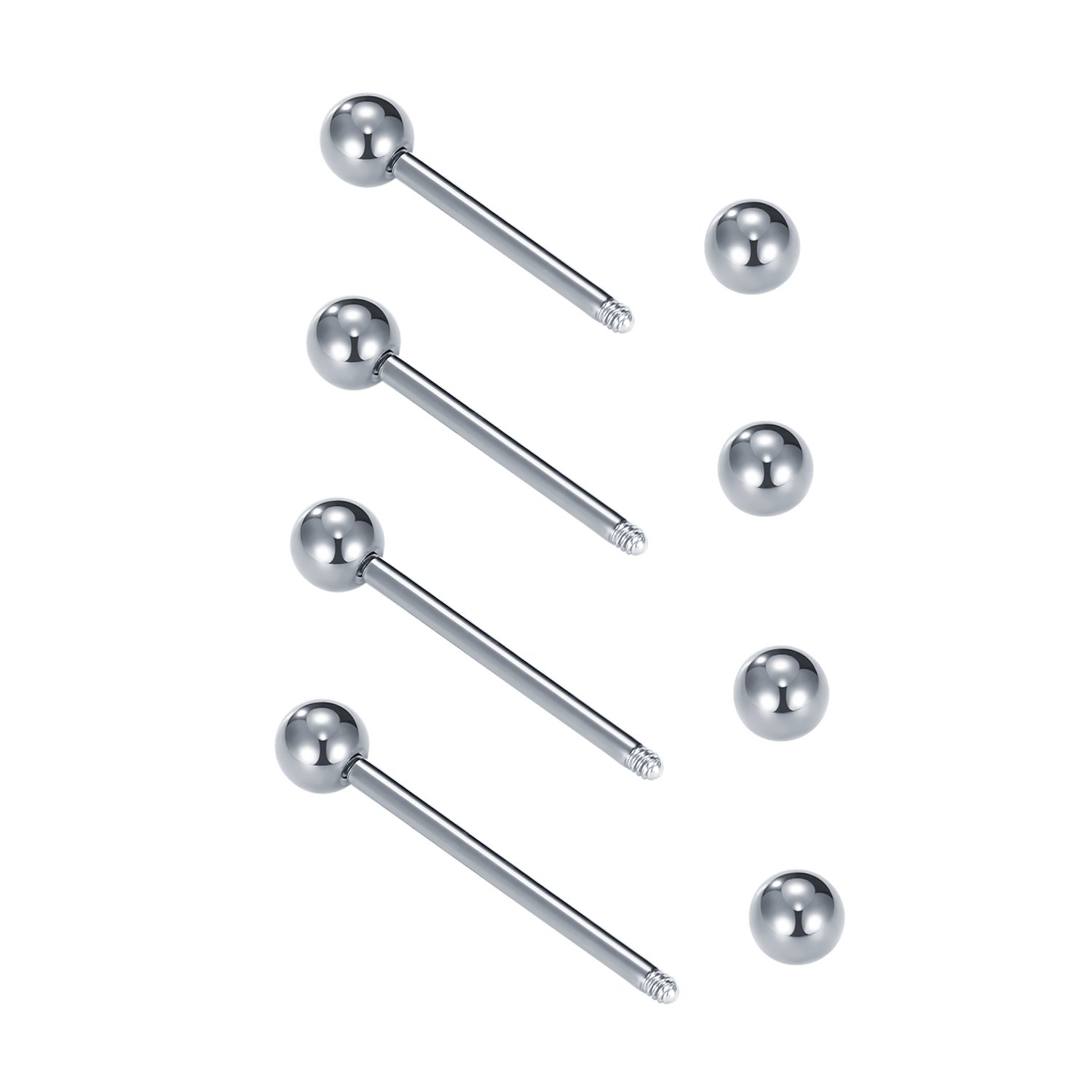 VCMART Nipple Rings Tongue Rings Stainless Steel Straight 14G Barbells Piercing Jewelry Silver 12mm,14mm,16mm,18mm