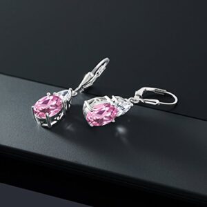 Gem Stone King 925 Sterling Silver Light Pink Created Sapphire and White Zirconia Dangle Earrings For Women (6.00 Cttw, Gemstone September Birthstone, Oval 10X8MM, Trillion 5MM)