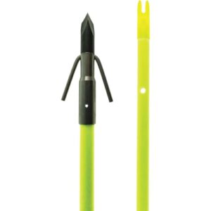 muzzy classic fiberglass bowfishing fish arrow with nock and bottle slide installed, chartreuse, gar point,green