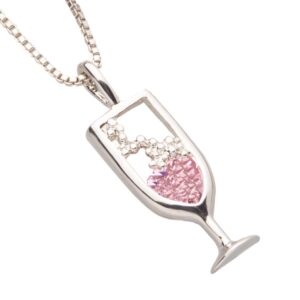 chris's stuff women's pink champagne necklace - silver plated 18 inch thin chain & crystal pendant