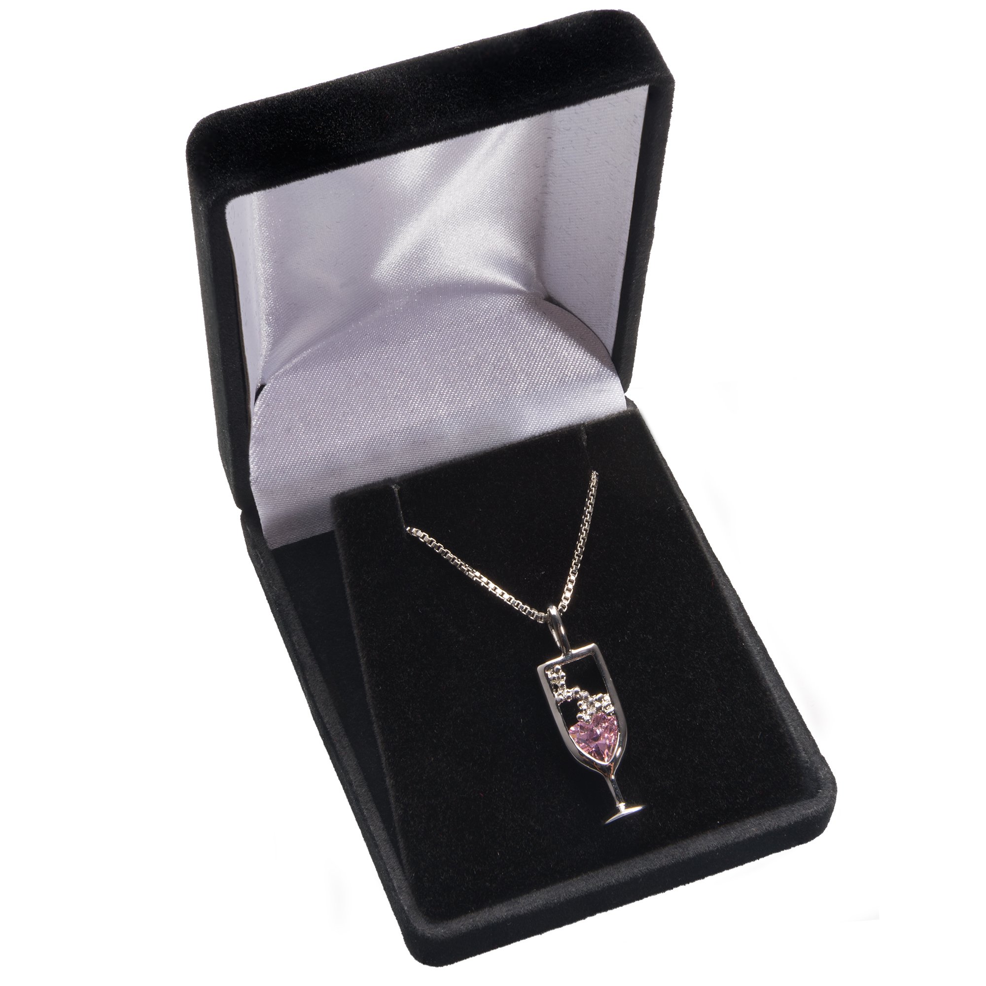 Chris's Stuff Women's Pink Champagne Necklace - Silver Plated 18 Inch thin Chain & Crystal Pendant