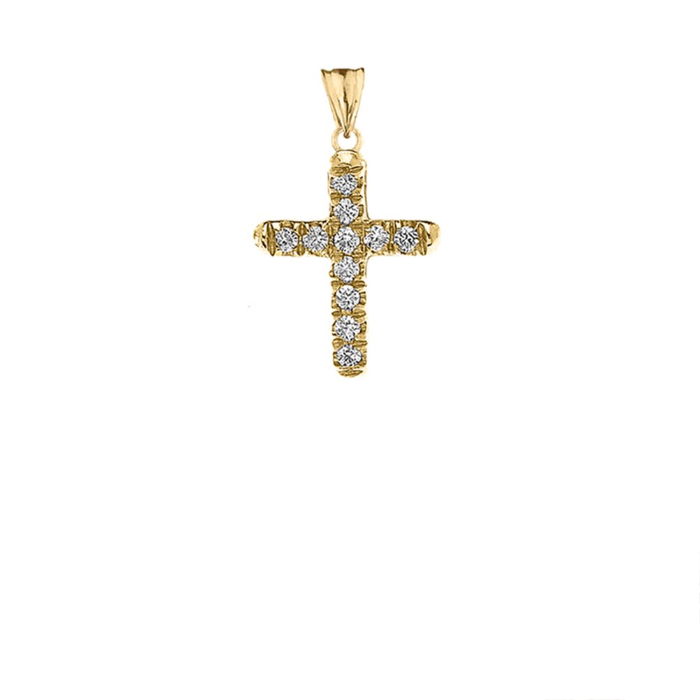 Religious Jewelry Elegant 10k Yellow Gold Diamond Mini Cross Pendant