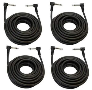 audio2000's s204c 4-pack 1/4-inch right-angle ts to 1/4-inch right-angle ts instrument cables for electric guitar, bass guitar, electric mandolin, pro audio, 15 feet