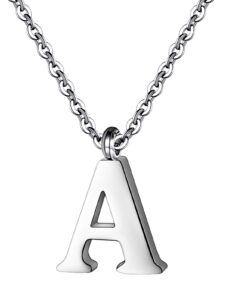 partner stainless steel silver initial necklace alphabet pendant necklace 16" with 2" extender women letter necklace (silver initial a)