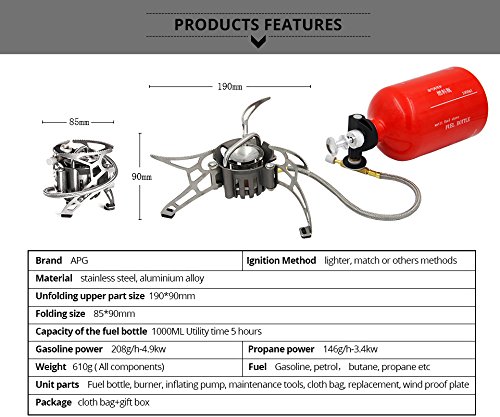 APG Portable Camping Stove Oil/Gas Multi-Use Gasoline Stove 1000ml Picnic Cooker Hiking Equipment