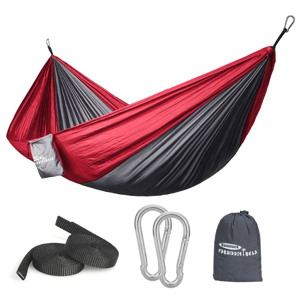 Forbidden Road Camping Hammock Single Hammocks Parachute Hammock for Outdoor Hiking Travel Backpacking - 210D Nylon Taffeta Hammock Swing - Support 400lbs Ropes Carabiners Included