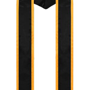 GraduationMall Plain Graduation Honor Stole Angled End Black With Gold Trim Unisex Adult 72" Long