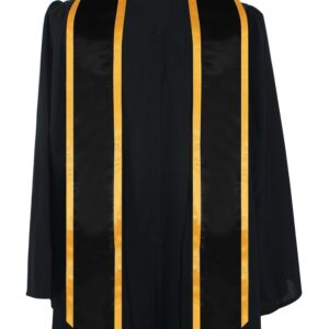 GraduationMall Plain Graduation Honor Stole Angled End Black With Gold Trim Unisex Adult 72" Long