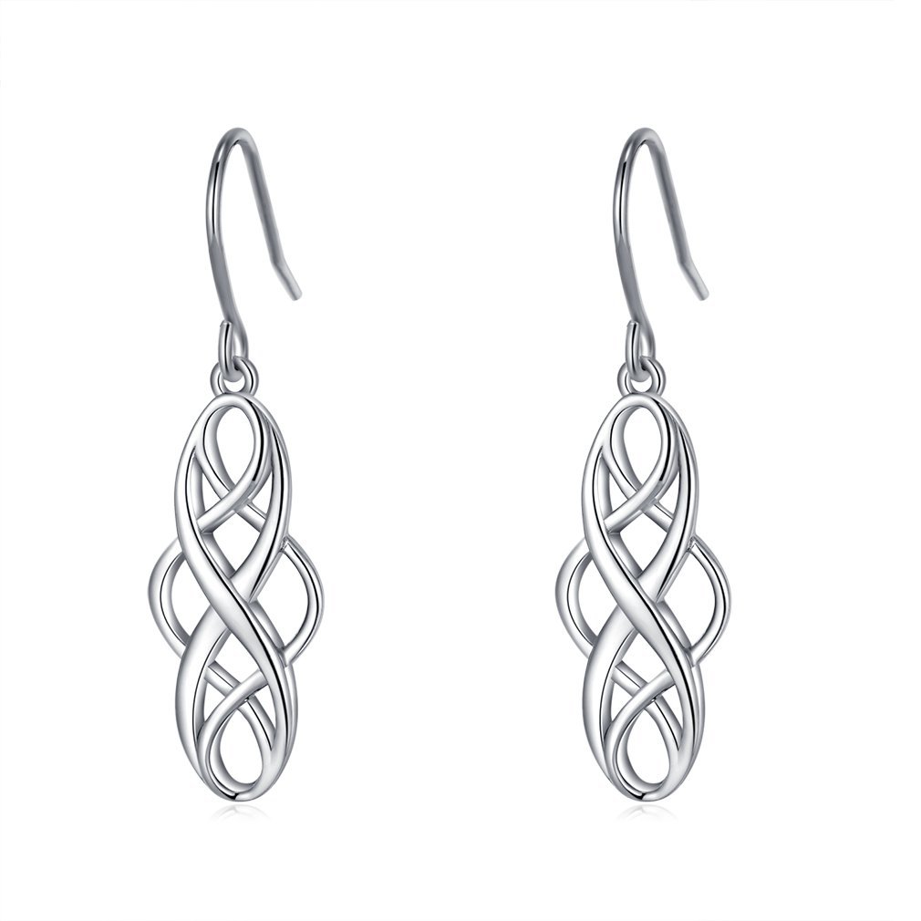 LAIMALA 925 Silver Earrings Celtic Knot Dangle Earrings Necklace Good Luck Polished Irish Jewelry Sets for Women Girls Christmas Gifts for women