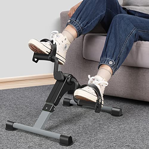 Pedal Exerciser Desk Exercise Bike Leg and Arm Recovery Bike with LCD Monitor Foldable and Porable (Black/Grey)