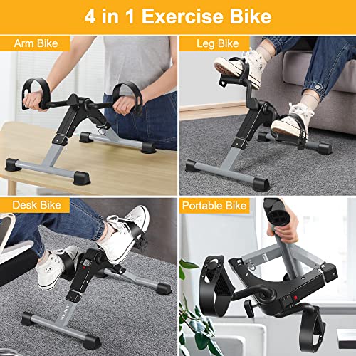 Pedal Exerciser Desk Exercise Bike Leg and Arm Recovery Bike with LCD Monitor Foldable and Porable (Black/Grey)