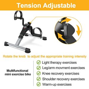 Pedal Exerciser Desk Exercise Bike Leg and Arm Recovery Bike with LCD Monitor Foldable and Porable (Black/Grey)