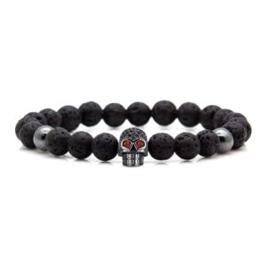 nsitbbuery fashion crystal eye skull bracelet 8mm lava rock bead bracelet