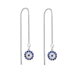 sluynz 925 sterling silver evil eye dangle earrings chain for women blue eye threader earrings (a-silver)