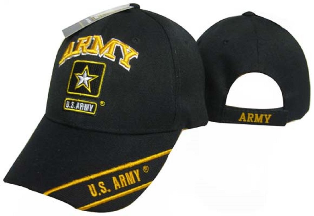 Army Emblem Black Star Gold Letters on Bill Embroidered Cap Hat (TOPW)