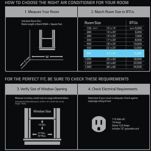 LG 14,000 BTU Dual Inverter Smart Window Unit Air Conditioner, Cools 800 Sq. Ft., Quiet Operation, Up to 25% More Energy Savings, ENERGY STAR®, works with LG ThinQ, Amazon Alexa and Hey Google, 115V