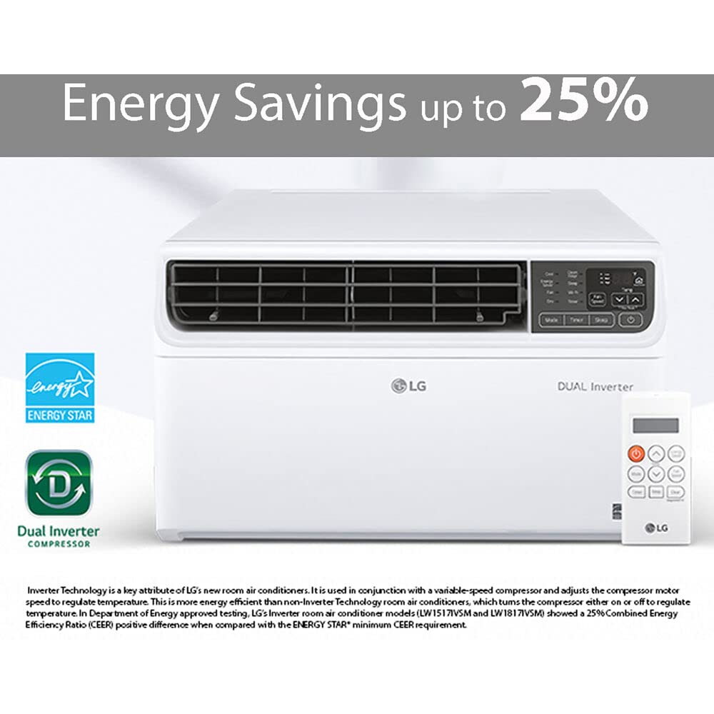 LG 14,000 BTU Dual Inverter Smart Window Unit Air Conditioner, Cools 800 Sq. Ft., Quiet Operation, Up to 25% More Energy Savings, ENERGY STAR®, works with LG ThinQ, Amazon Alexa and Hey Google, 115V