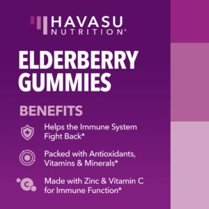 HAVASU NUTRITION Sambucus Elderberry Gummies for Adults | Month Supply Berry-Flavored Gummies