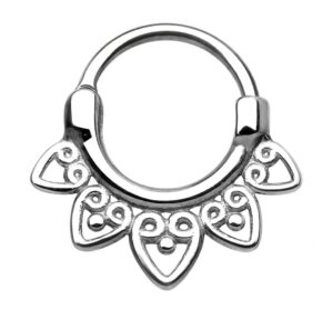 forbidden body jewelry 14g surgical steel tribal fan cartilage and septum hoop with click closure