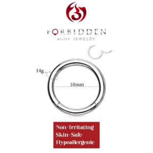 Forbidden Body Jewelry conch piercing jewelry, daith earrings, tragus hoop, 14g 10mm Titanium Hinged Seamless Body Piercing Hoop ring