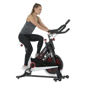 efitment indoor cycle bike, magnetic cycling trainer exercise with belt drive, lcd monitor and pulse monitor (44 lb flywheel)