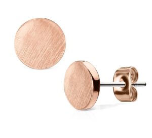 forbidden body jewelry circle-shaped rose gold tone surgical steel brushed finish stud earrings