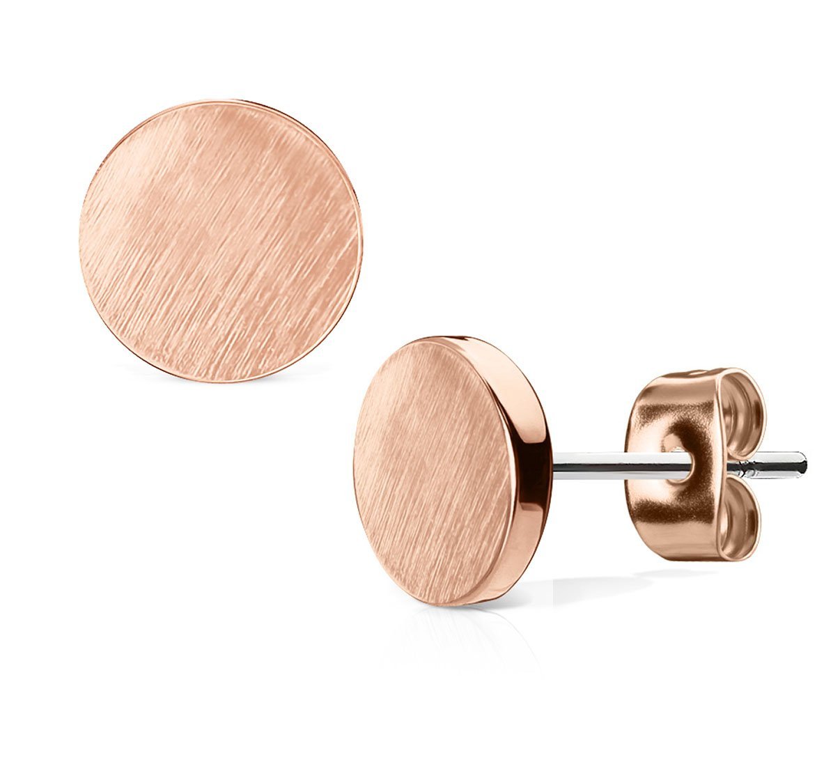 Forbidden Body Jewelry Circle-Shaped Rose Gold Tone Surgical Steel Brushed Finish Stud Earrings