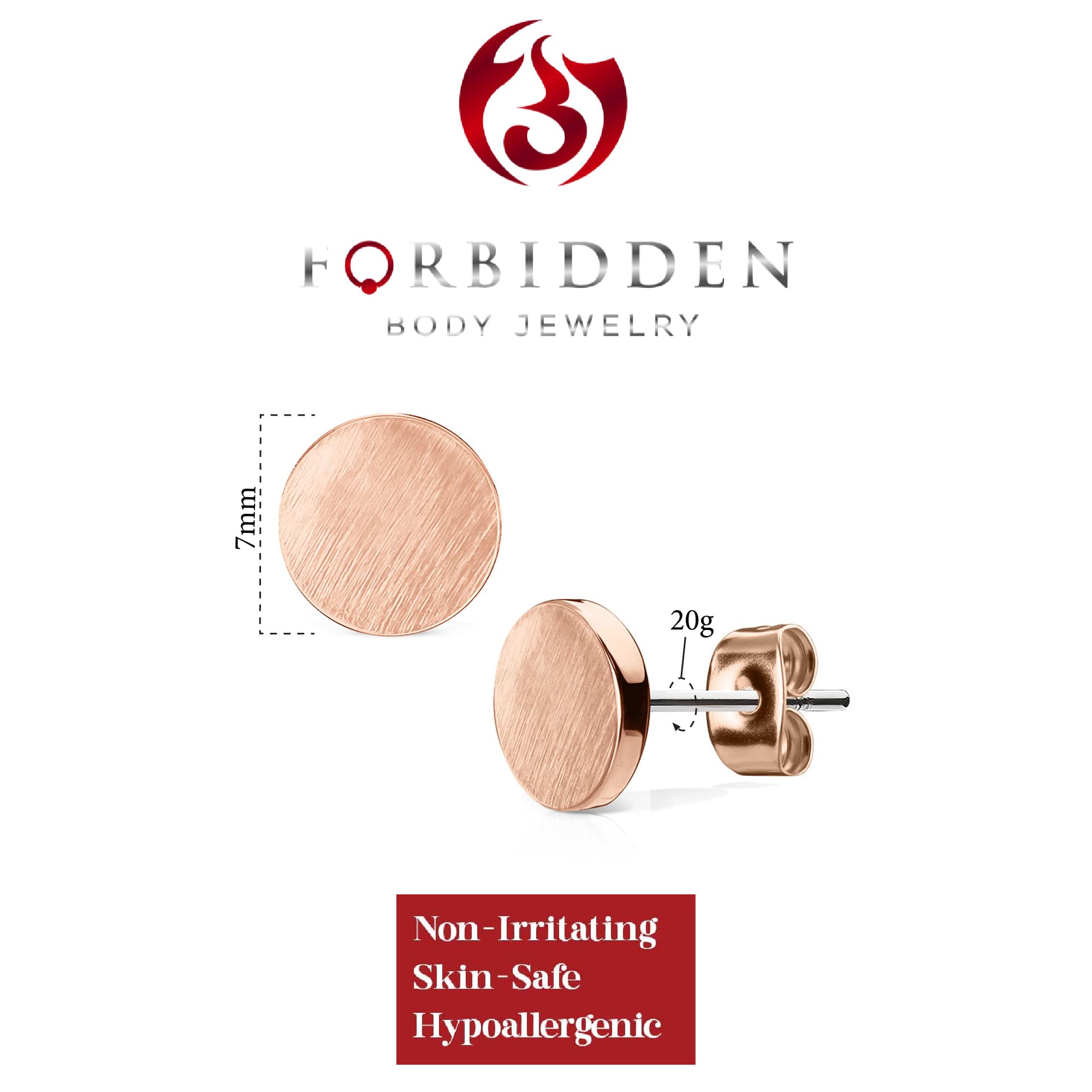 Forbidden Body Jewelry Circle-Shaped Rose Gold Tone Surgical Steel Brushed Finish Stud Earrings