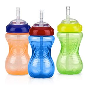 nuby no-spill sippy cup with flex straw - (3-pack) 10-ounce bottles - sippy cups for toddlers 12+ months - neutral color training cups for toddlers