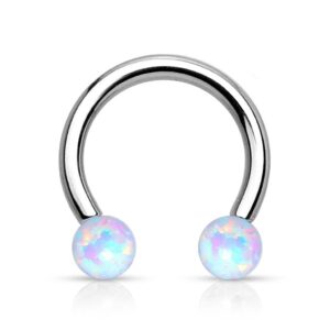 forbidden body jewelry 16g 8mm surgical steel internally threaded white opalite horseshoe ring