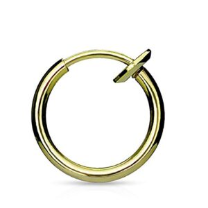 Forbidden Body Jewelry Surgical Steel Gold IP Plated Faux Nose Rings Hoop 10mm 3/8 inch (No Piercing Required)