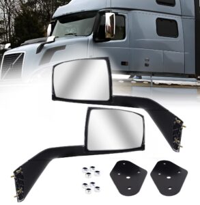 torque chrome hood mirror replacement for 2004-2017 volvo vnl semi trucks with mounting plates driver left side lhd passenger right side rhd (tr009-r tr009-l)