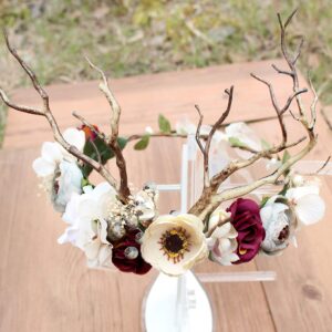 Vivivalue Deer Flower Crown Boho Flower Headband Hair Wreath Floral Headpiece Halo with Ribbon Wedding Party Festival Photos