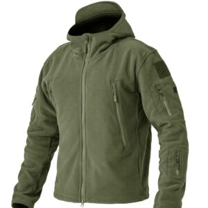 BIYLACLESEN Tactical Fleece Sweater for Men Fleece Track Jacket Thermal Fleece Lined Hooded Full Zip Tactical Jacket Hunting Army L