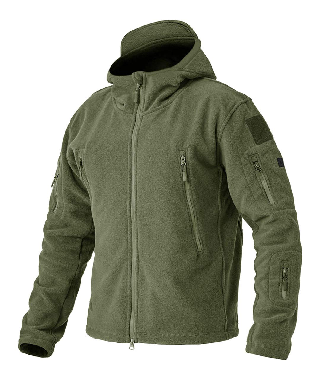 BIYLACLESEN Tactical Fleece Sweater for Men Fleece Track Jacket Thermal Fleece Lined Hooded Full Zip Tactical Jacket Hunting Army L