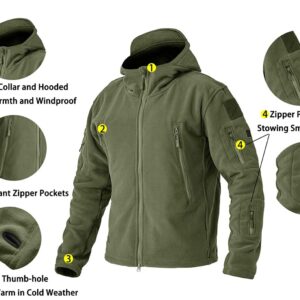 BIYLACLESEN Tactical Fleece Sweater for Men Fleece Track Jacket Thermal Fleece Lined Hooded Full Zip Tactical Jacket Hunting Army L