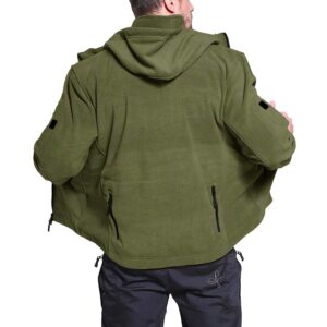 BIYLACLESEN Tactical Fleece Sweater for Men Fleece Track Jacket Thermal Fleece Lined Hooded Full Zip Tactical Jacket Hunting Army L