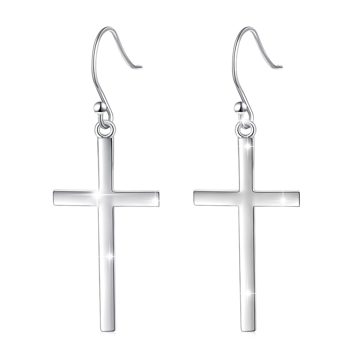 S925 Sterling Silver Jewelry Classic Religious Cross Dangle Earrings