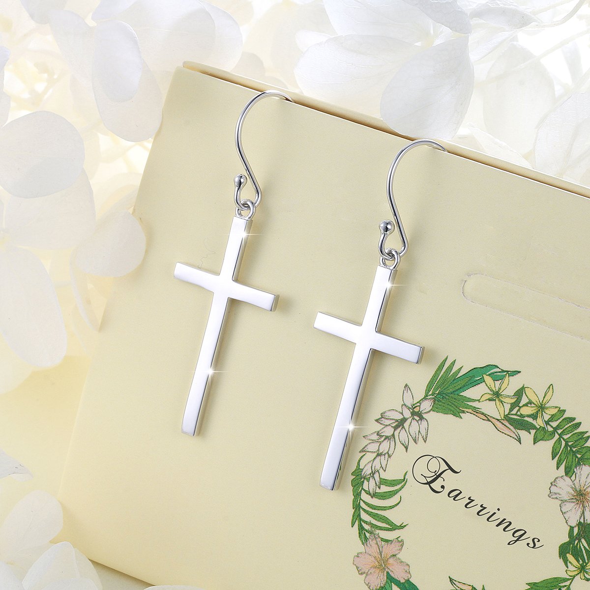 S925 Sterling Silver Jewelry Classic Religious Cross Dangle Earrings