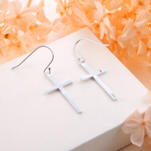 S925 Sterling Silver Jewelry Classic Religious Cross Dangle Earrings