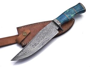 uk unique sharp knives handmade damascus steel bk-3005 hunting knife -coloured bone brass spicer handle with damascus gurd/pommel