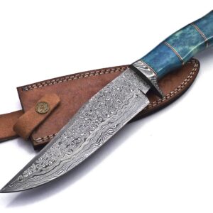 UK UNIQUE SHARP KNIVES Handmade Damascus Steel BK-3005 Hunting Knife -Coloured Bone Brass Spicer Handle With Damascus Gurd/pommel