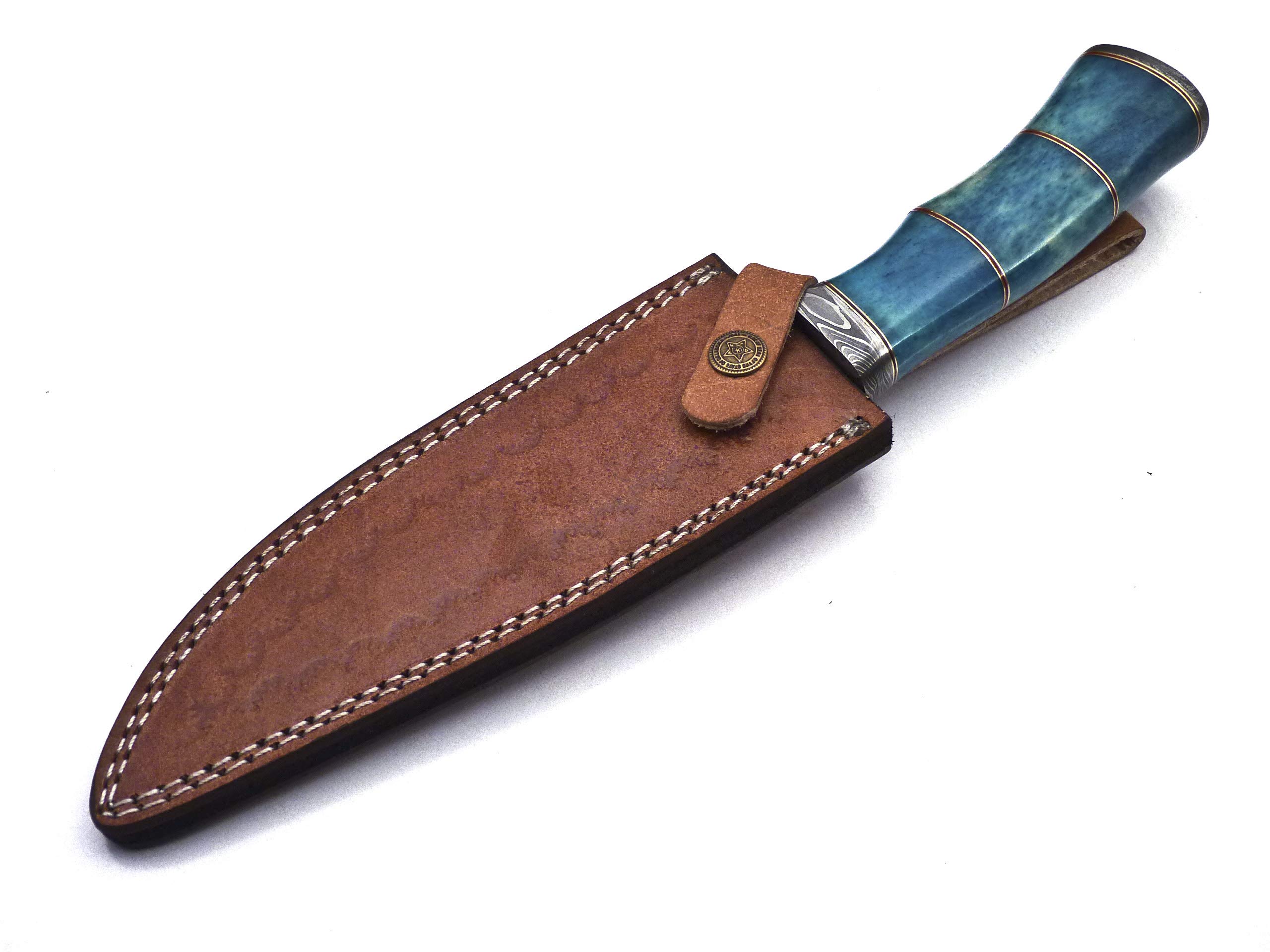 UK UNIQUE SHARP KNIVES Handmade Damascus Steel BK-3005 Hunting Knife -Coloured Bone Brass Spicer Handle With Damascus Gurd/pommel